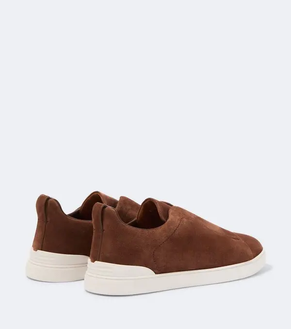 Zegna Triple Stitch Suede Slip-on Sneakers - Brown