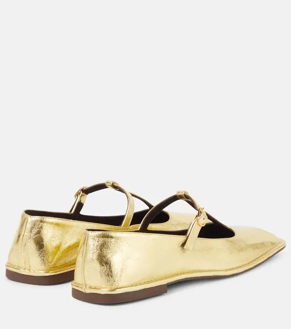THE ROW Square T-strap Leather Mary Jane Flats - Gold