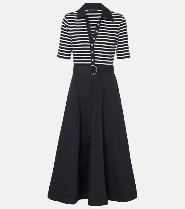 Veronica Beard Delise Striped Cotton-blend Midi Dress - Black