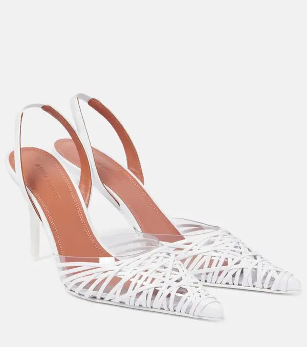 Amina Muaddi Lori 90 Leather Slingback Pumps - White