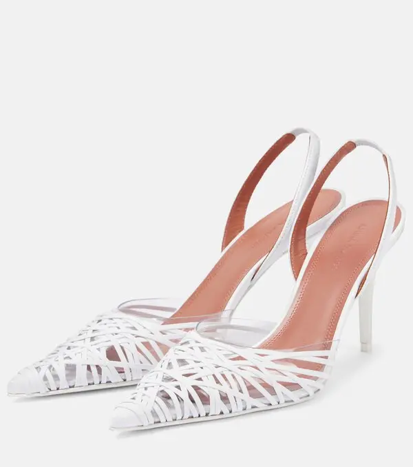 Amina Muaddi Lori 90 Leather Slingback Pumps