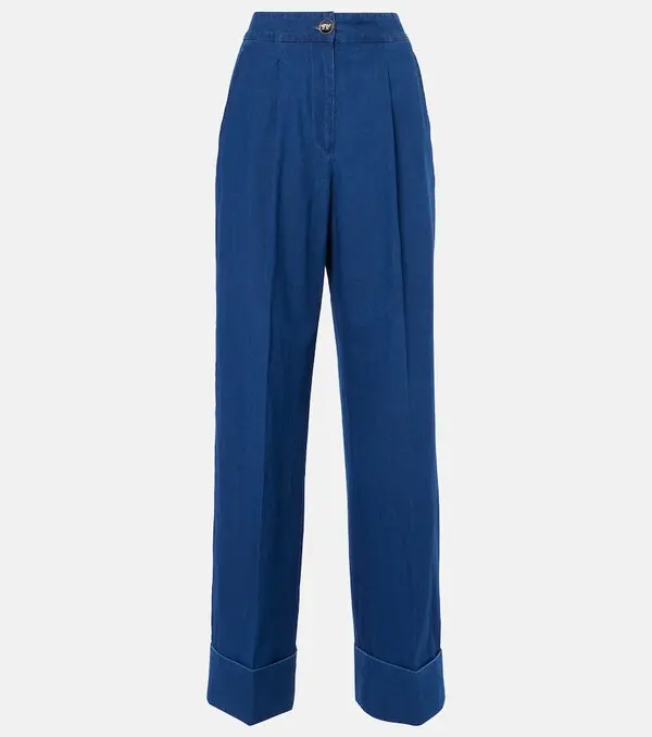 Valentino Garavani High-rise Pleated Wide-leg Jeans - Blue