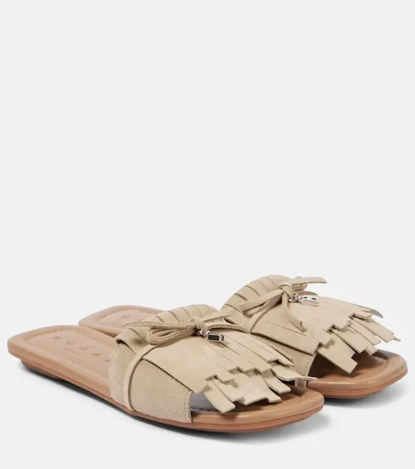 Hogan H685 Fringed Suede Slides - Neutrals