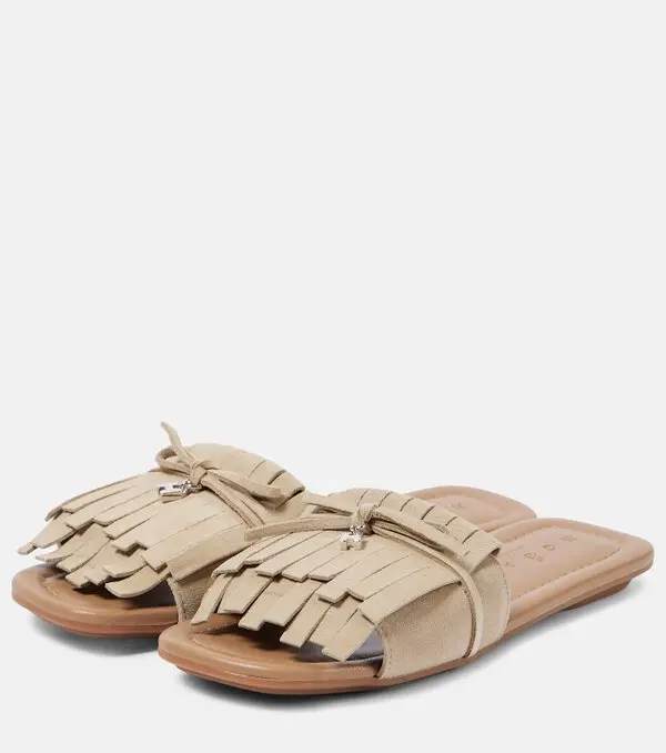 Hogan H685 Fringed Suede Slides - Neutrals