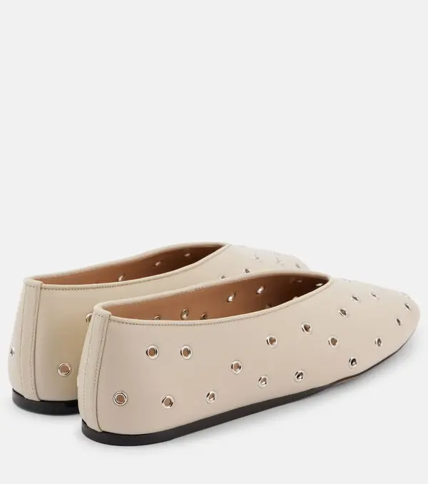 Le Monde Beryl Regency Embellished Leather Ballet Flats - Beige