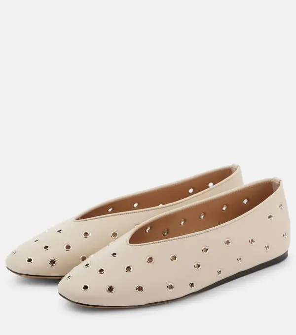 Le Monde Beryl Regency Embellished Leather Ballet Flats - Beige
