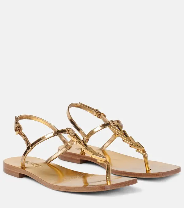 Versace Metallic Leather Thong Sandals - Gold