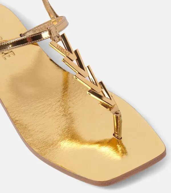 Versace Metallic Leather Thong Sandals - Gold