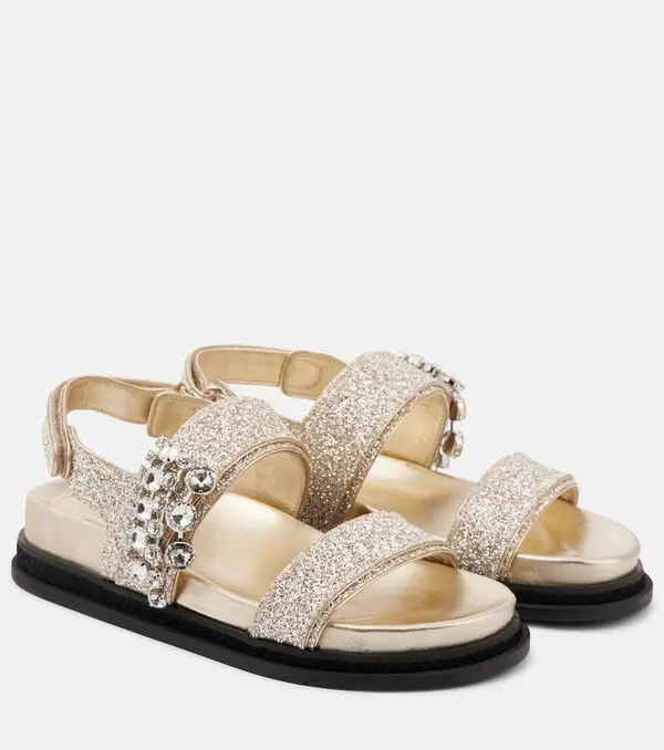 JIMMY CHOO Verity Embellished Sandals - Gold