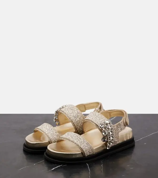 JIMMY CHOO Verity Embellished Glitter Sandals - Gold