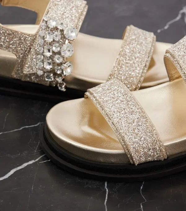 JIMMY CHOO Verity Embellished Sandals - Gold