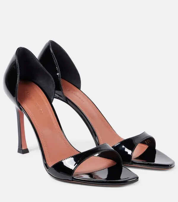 Amina Muaddi Agnese 95 Patent Leather Sandals - Black