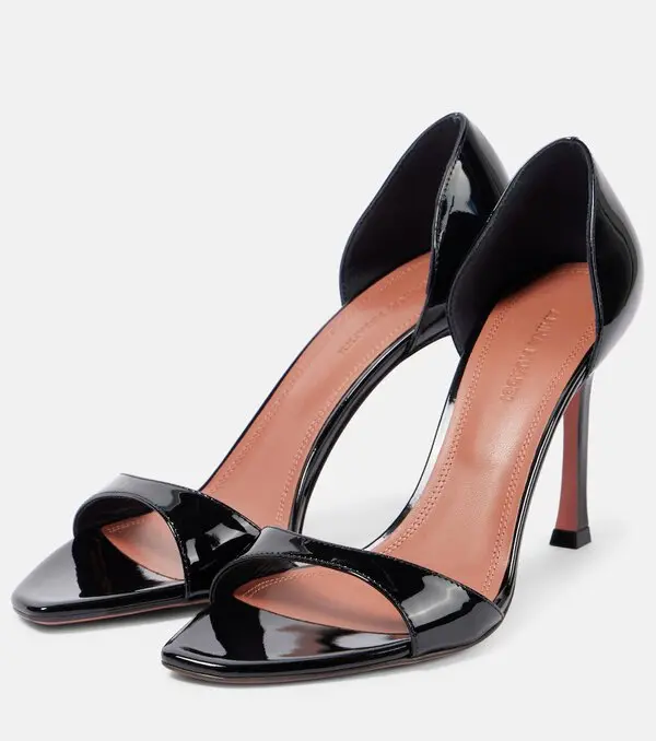 Amina Muaddi Agnese 95 Patent Leather Sandals - Black