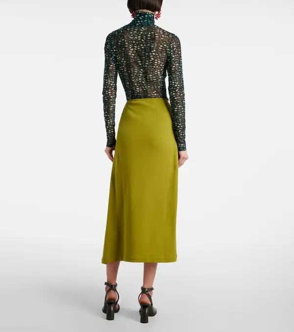 Dries Van Noten Gathered Cotton Midi Skirt - Green