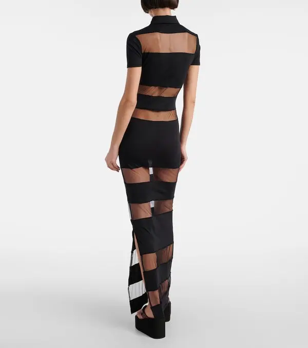 Coperni Striped Sheer-paneled Maxi Dress - Black