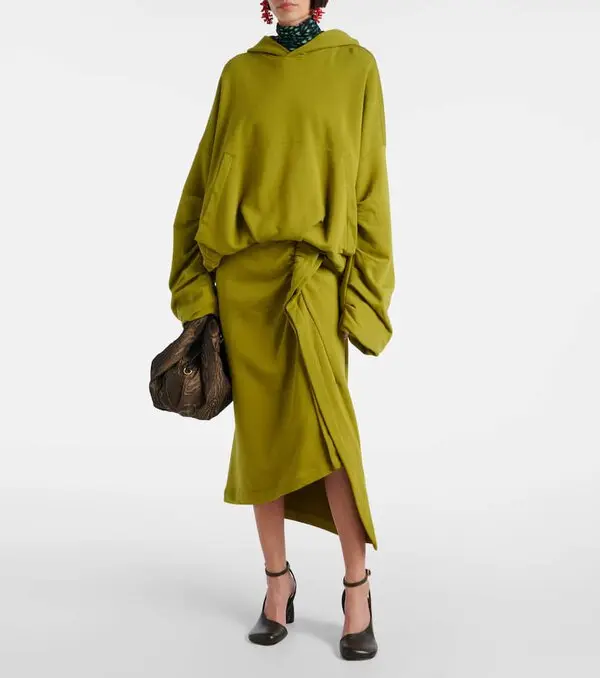 Dries Van Noten Gathered Cotton Midi Skirt