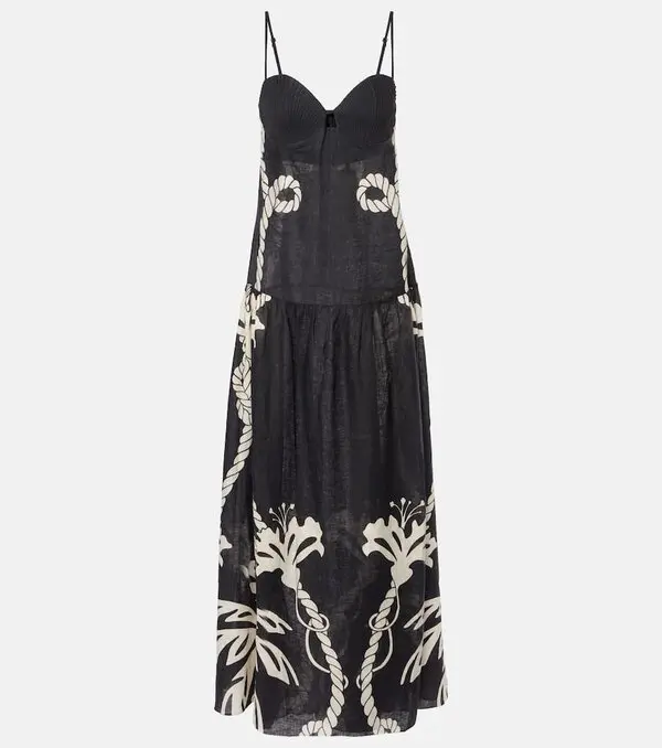 Johanna Ortiz Printed Linen Maxi Dress