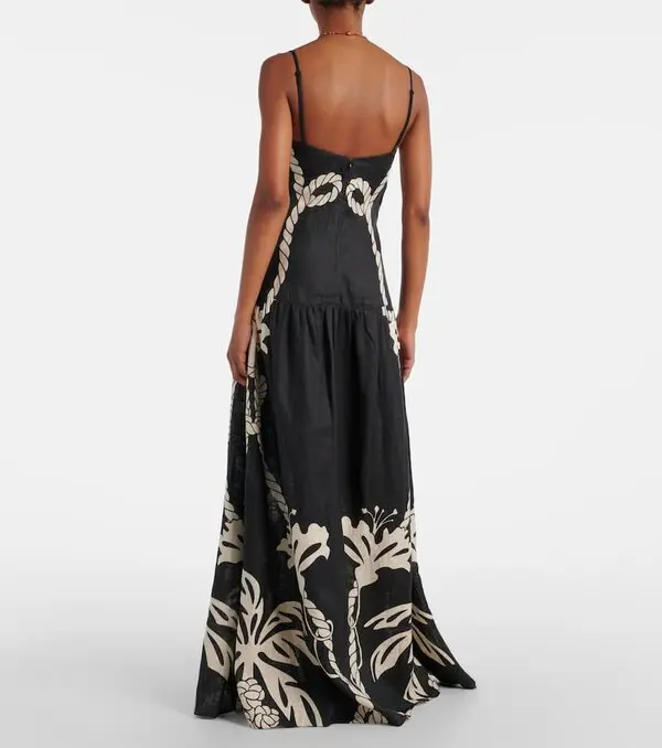 Johanna Ortiz Printed Linen Maxi Dress