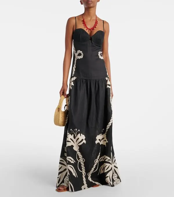 Johanna Ortiz Printed Linen Maxi Dress