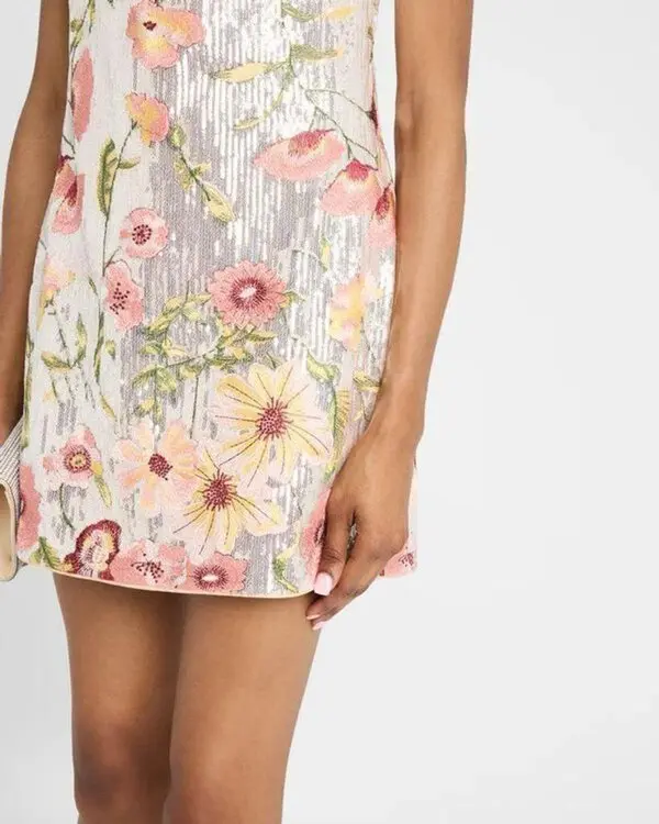 MILLY Ivette Floral-embroidered Sequin Mini Dress - Silver Mul