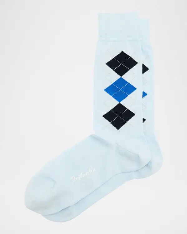 Pantherella Irwin Argyle Crew Socks - Pale Blue