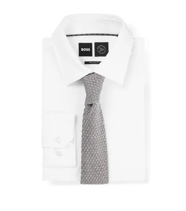 BOSS Silk Knitted Straight Tie - Silver
