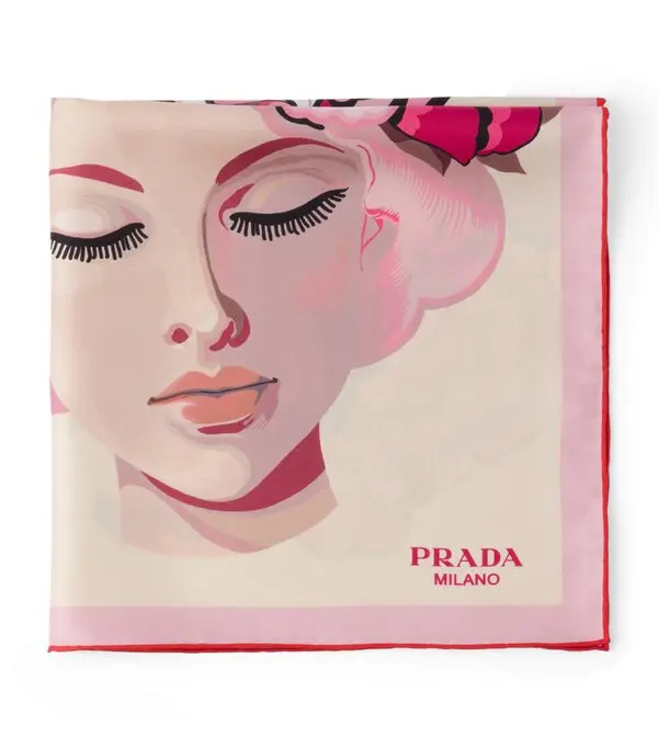 Prada Silk Lady Print Scarf - Pink