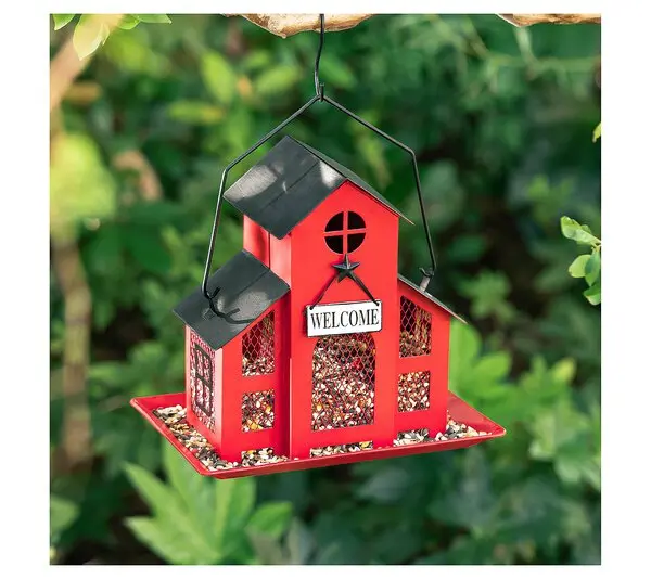 GLITZHOME 12' Barn Inspired Metal House Hanging Birdfeeder - One-color