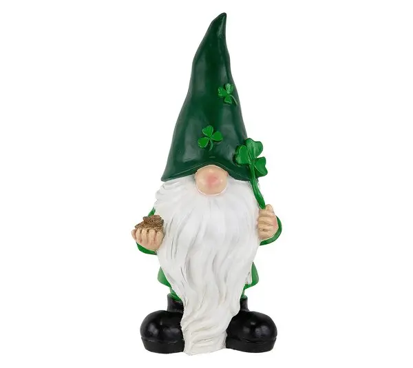 NORTHLIGHT St. Patrick's Day Gnome Outdoor Gard N Statue - One-color