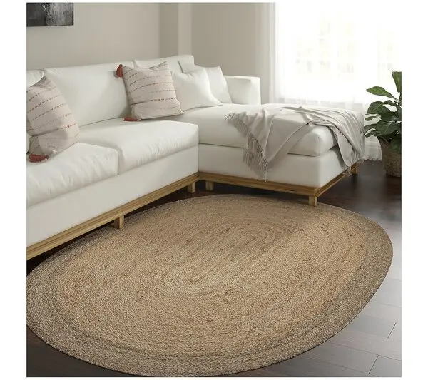 OX BAY TRADING CO. Ox Bay Hand-braided Farmhouse Jute Indoor Rug, 5' X 7' Oval - One-color