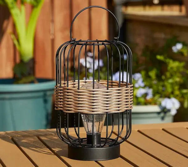 GLITZHOME 12' Metal Faux Rattan Solar Powered O Utdoor Lantern - One-color