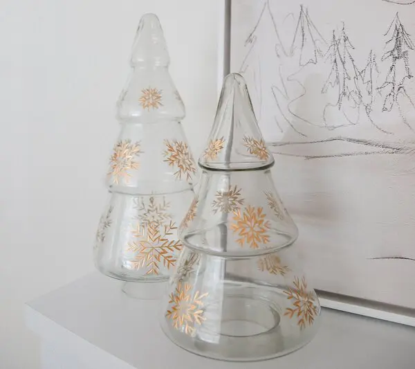 LAUREN MCBRIDE As Is Set Of 2 Etched Glass Trees By - One-color