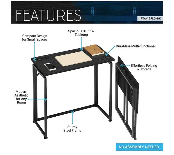 TECHNI MOBILI 31.5' No Assembly Folding Desk Fo R Small Spaces