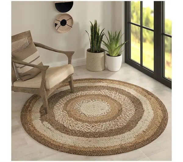 OX BAY TRADING CO. Ox Bay Farmhouse Circle Jute Indoor Rug, 4', Cr Eam/natural - One-color