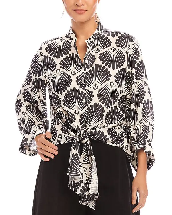 Karen Kane Linen Printed Blouson Sleeve Top - Print