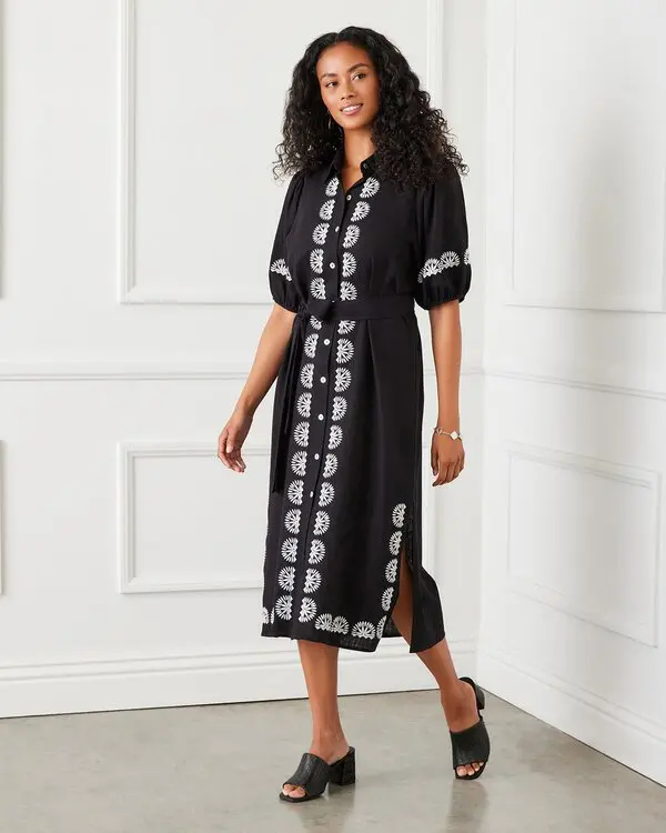 Karen Kane Embroidered Shirt Dress - Black - 60% Off | Editorialist