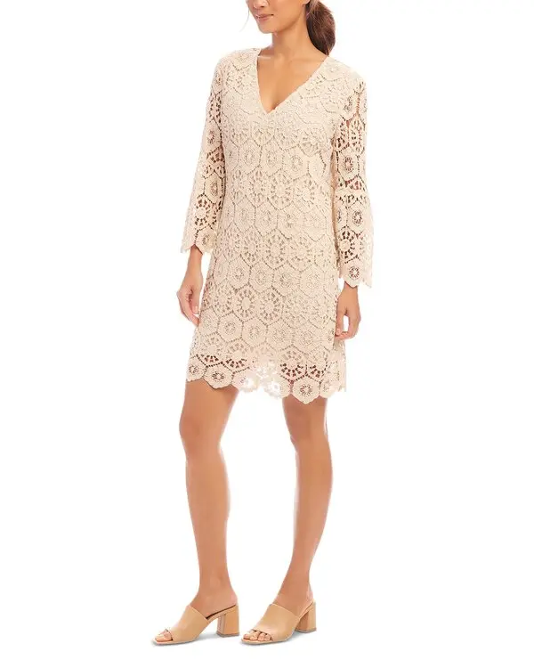 Buy Karen Kane Ruffle Sleeve Crochet Dress - Natural At 62% Off |  Editorialist