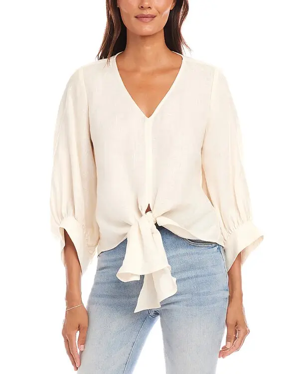 Karen Kane Linen Tie Front Top - Ecru