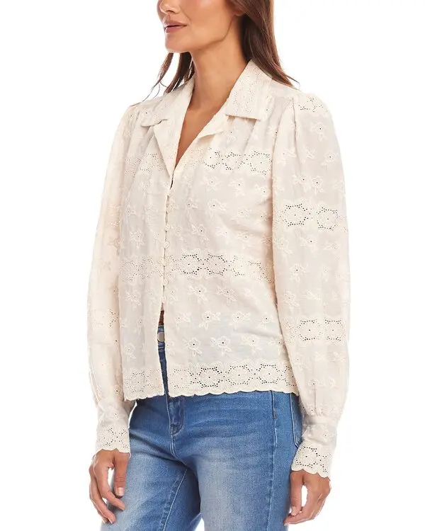 Karen Kane Embroidered Scalloped Blouse