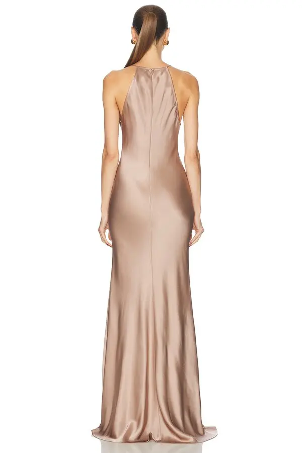 Lapointe Satin Halter Gown - Oat