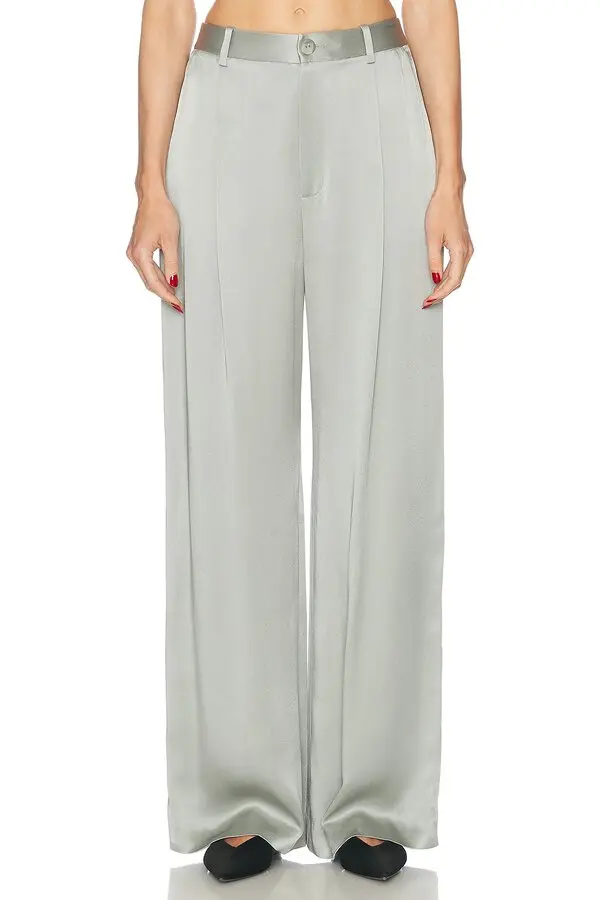Lapointe Satin Pleated Relaxed Pant - Jade