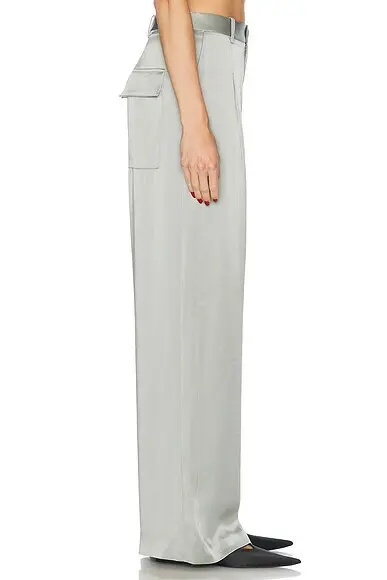 Lapointe Satin Pleated Relaxed Pant - Jade