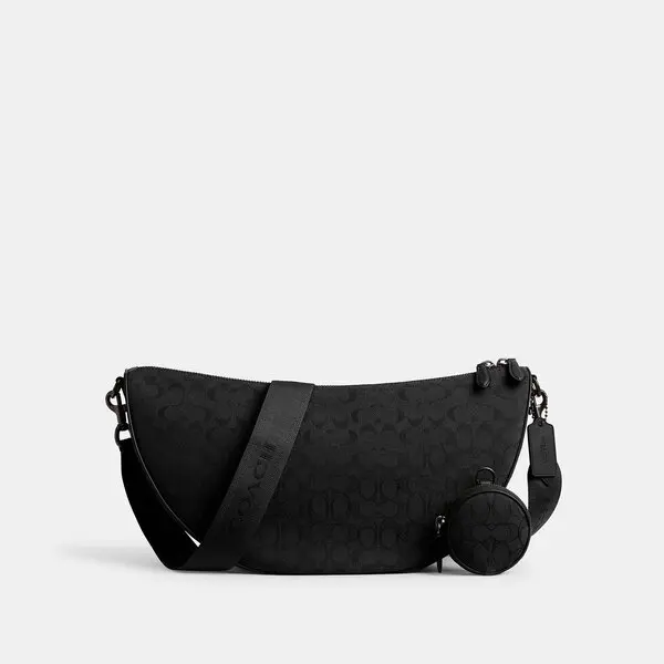 Coach Hall Soft Sling Bag 45 In Signature Jacquard - Black