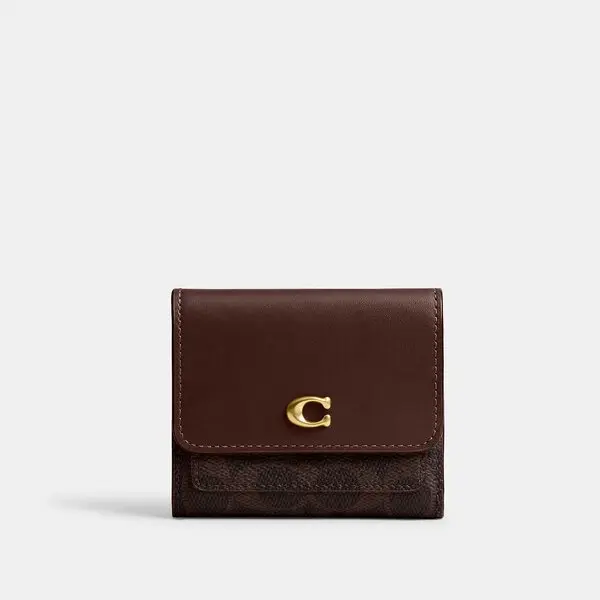 COACH Mila Small Flap Wallet In Signature Canvas - Brass/maple