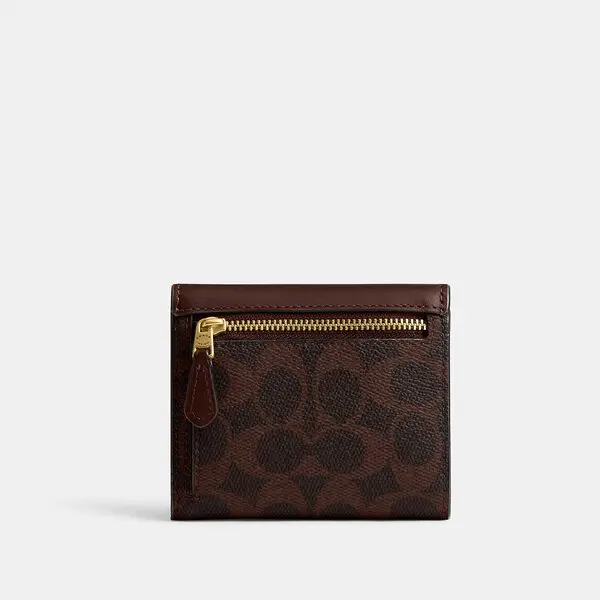 COACH Mila Small Flap Wallet In Signature Canvas - Brass/maple