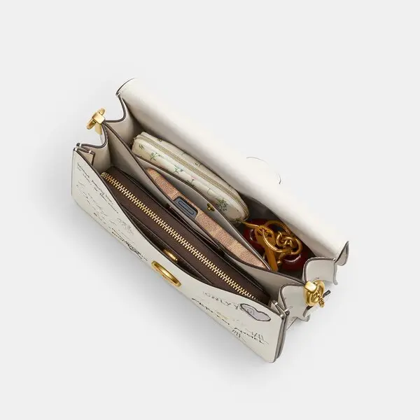 COACH Chain Tabby Shoulder Bag With Sketch Print - Brass/chalk Multi
