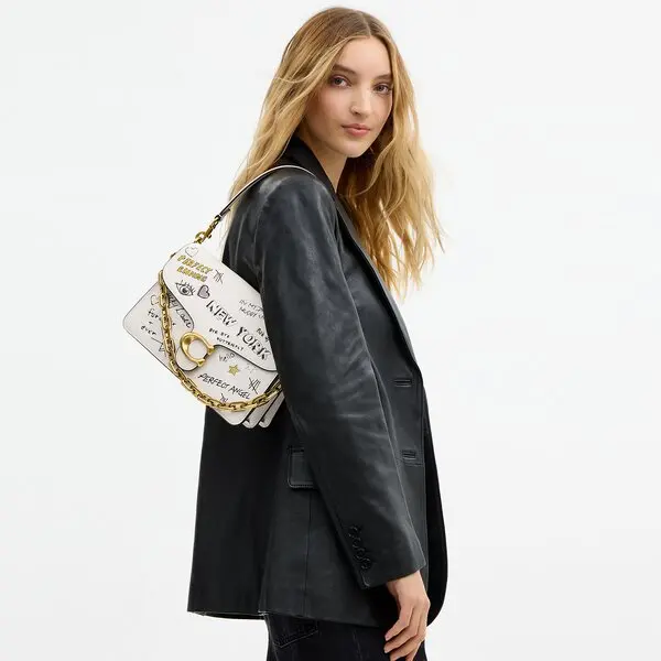 COACH Chain Tabby Shoulder Bag With Sketch Print - Brass/chalk Multi