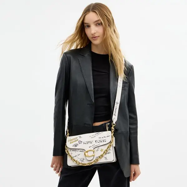 COACH Chain Tabby Shoulder Bag With Sketch Print - Brass/chalk Multi