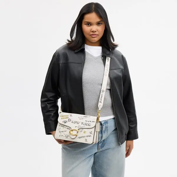 COACH Chain Tabby Shoulder Bag With Sketch Print - Brass/chalk Multi