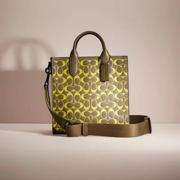 COACH Restored Gotham Tall Tote 24 In Signature Leather - Army Green/key Lime